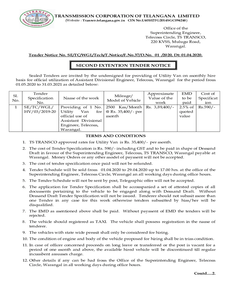 Fillable Online Search latest 60 TSTRANSCO Works Tenders Fax Email ...