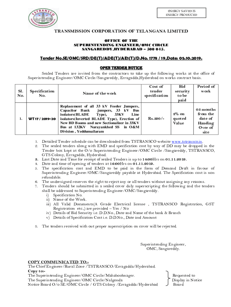 Fillable Online Sealed Tenders are invited from the contractors to take up the following works ...