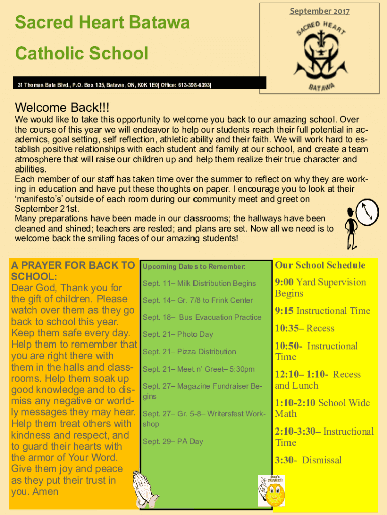 Fillable Online Principal's Welcome Message - Sacred Heart Catholic ...