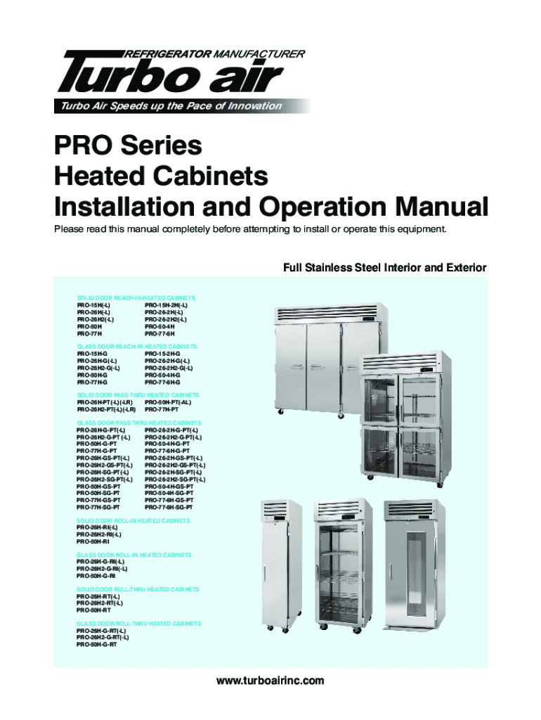 Fillable Online Turbo Air PRO-26R-N Installation And Operation Manual ...