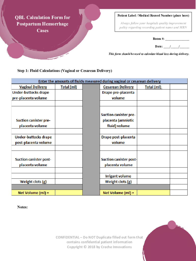 Fillable Online QBL Calculation Form for Postpartum Hemorrhage Cases ...