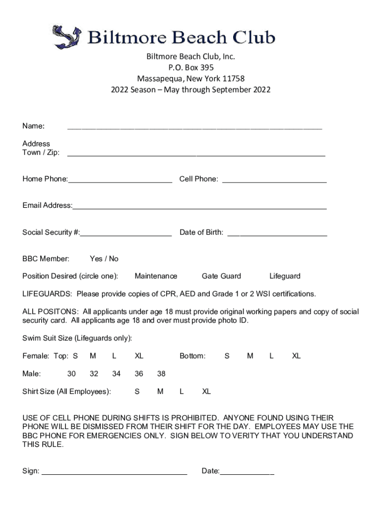 Fillable Online Biltmore Beach Club, Inc. P.O. Box 395 Massapequa, New ...