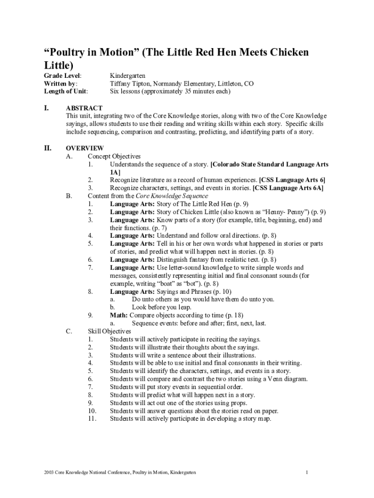 Fillable Online Poultry in Motion (The Little Red Hen Meets Chicken ...