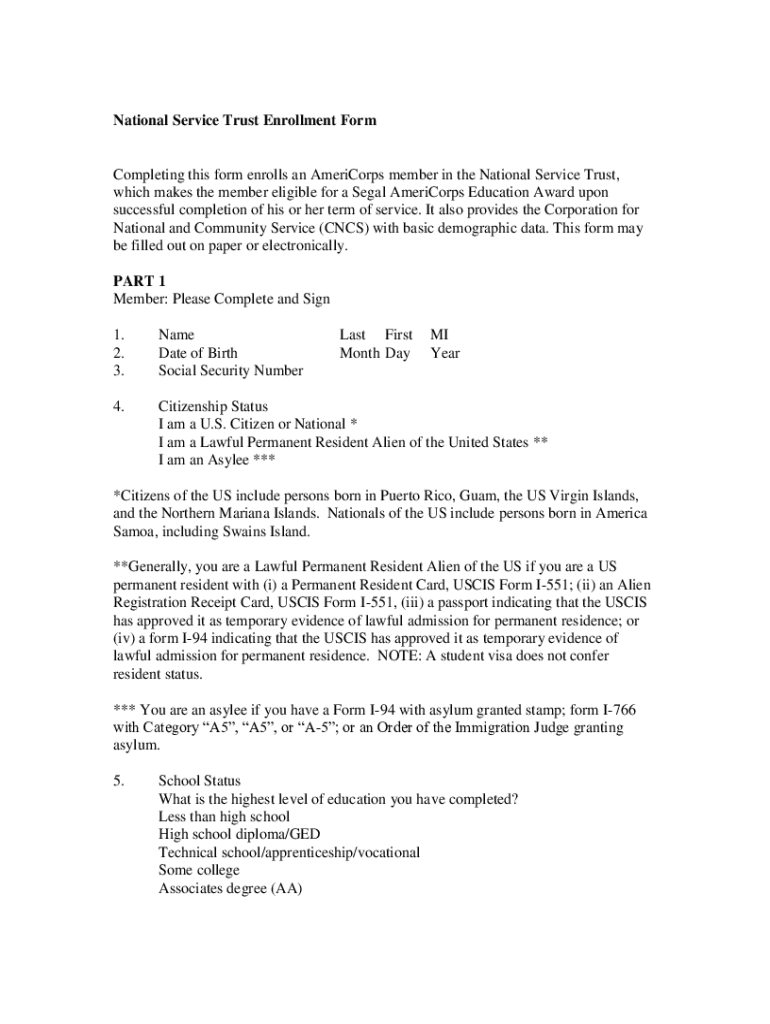 Fillable Online AmeriCorps Member Application, Enrollment, and Exit Form Fax Email Print - pdfFiller