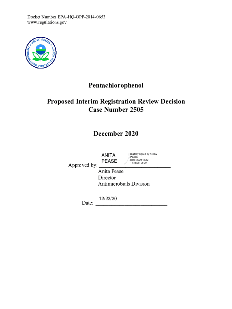 Fillable Online Pentachlorophenol Proposed Interim Registration Review ... Fax Email Print ...