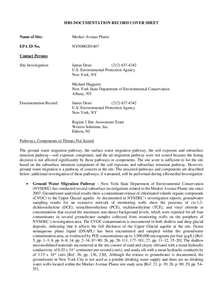 Fillable Online HRS Documentation Record for Meeker Avenue Plume. Region ID Fax Email Print ...