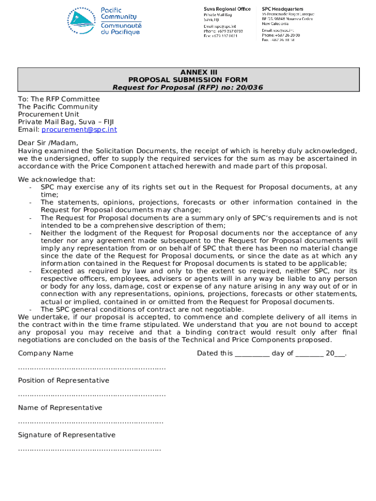 Rfp 20-035- Proposal Submission S.doc - Annex Iii Doc Template