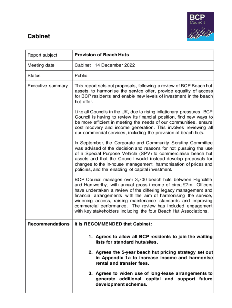 Fillable Online BCP Council beach huts fees see increases across the ...