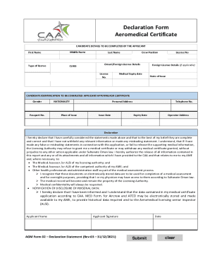Fillable Online Declaration Form Aeromedical Certificate Fax Email ...