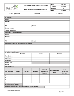 Fillable Online ApplicationAir Operator's Certificate (balloon ... Fax ...