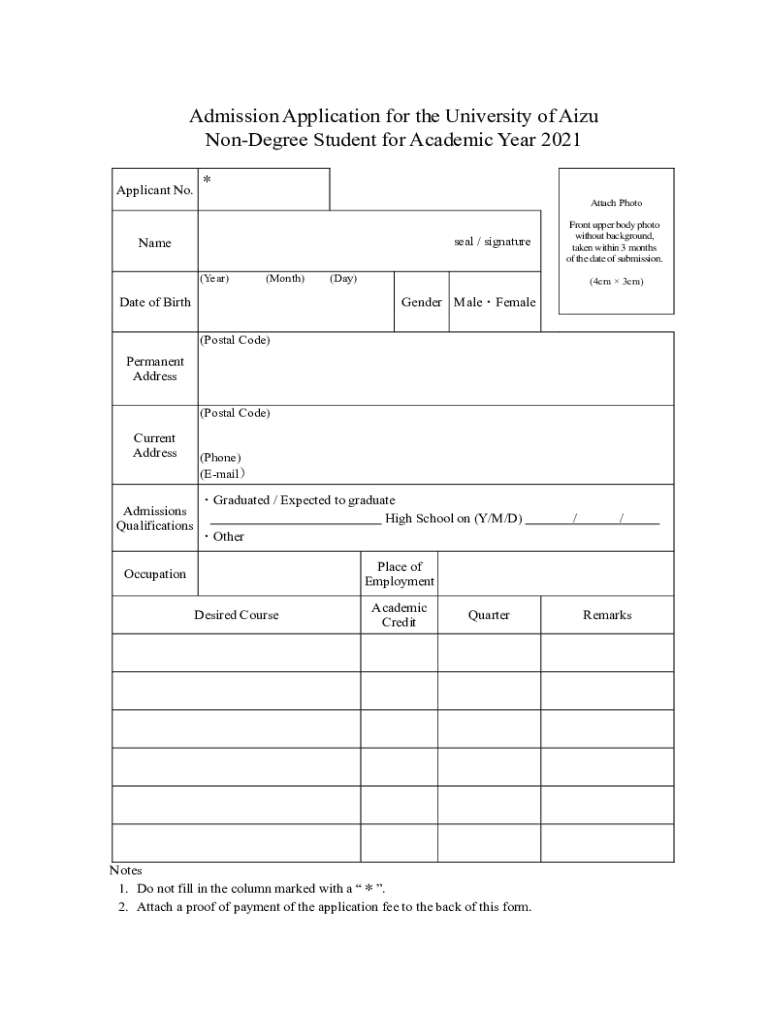 Fillable Online Non-Matriculated Application Form - Admissions Fax ...