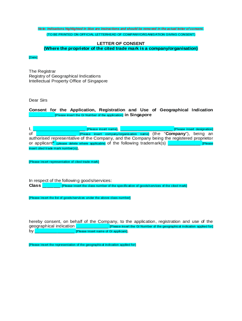 Sample letter of consent from TM proprietor Doc Template | pdfFiller
