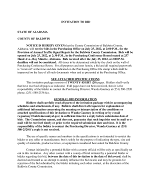 Fillable Online Alabama, will receive bids in the Purchasing Office on ...