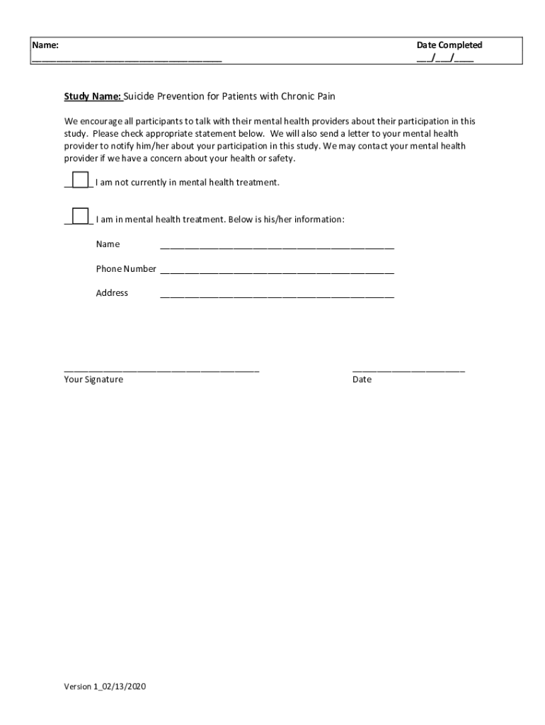 Fillable Online Suicide Prevention for Patients with Chronic Pain Fax Email Print - pdfFiller
