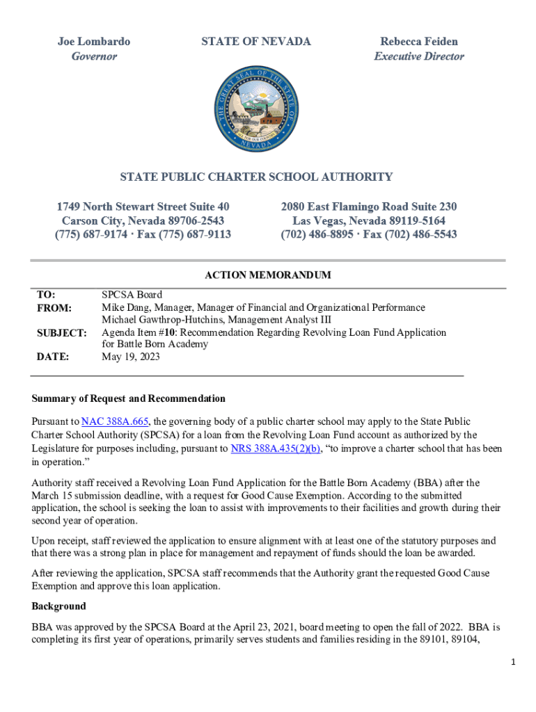 Fillable Online ACTION MEMORANDUM TO: SPCSA Board FROM Fax Email Print ...