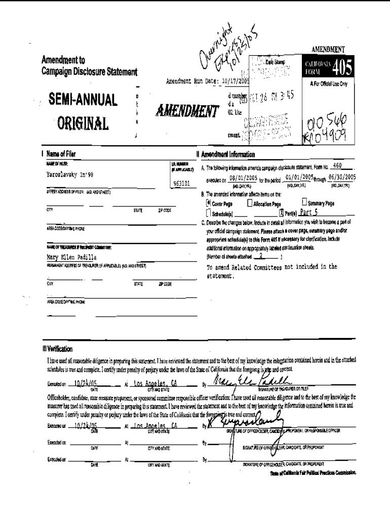 Fillable Online rrcc lacounty Amendment to Campaign Disclosure ...