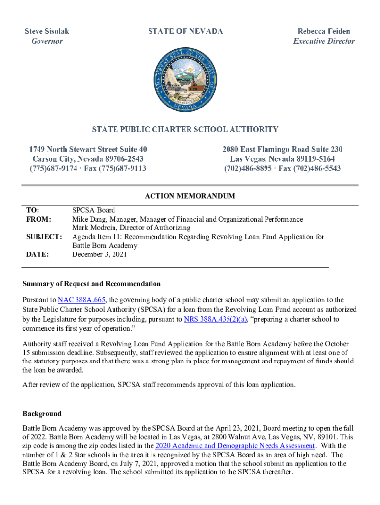 Fillable Online ACTION MEMORANDUM To: SPCSA Board From Fax Email Print - pdfFiller