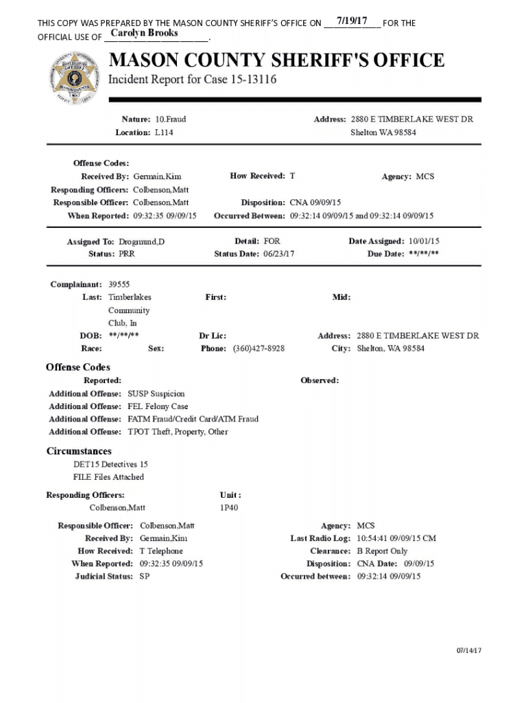 Fillable Online MASON COUNTY SHERIFF'S OFFICE Fax Email Print - pdfFiller
