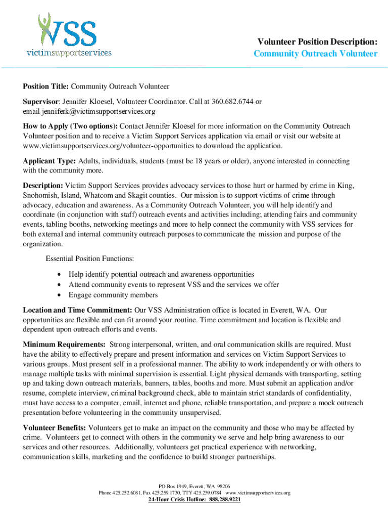 Fillable Online Volunteer Position Description: Community Outreach ...