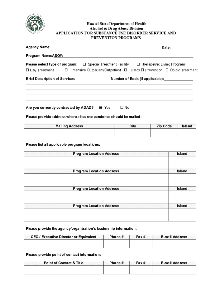 Fillable Online Hawaii State Department of Health Alcohol & Drug Abuse ...