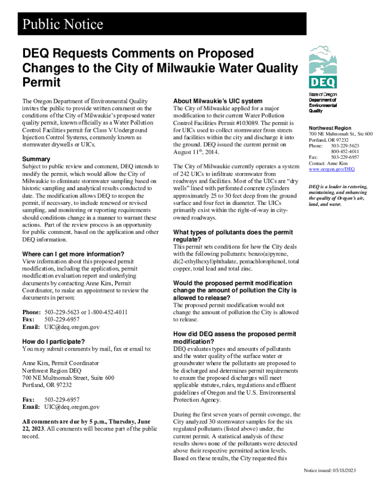 Fillable Online Public Notices - Department of Environmental Quality ...
