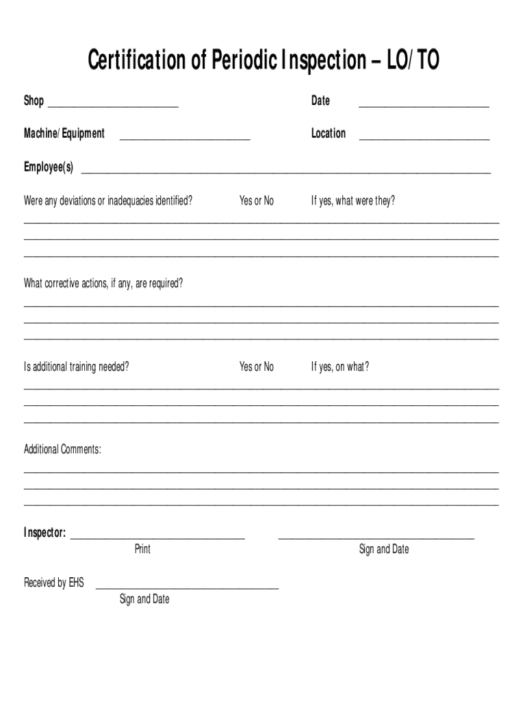 Fillable Online Certification of Periodic InspectionLO/TO Fax Email ...