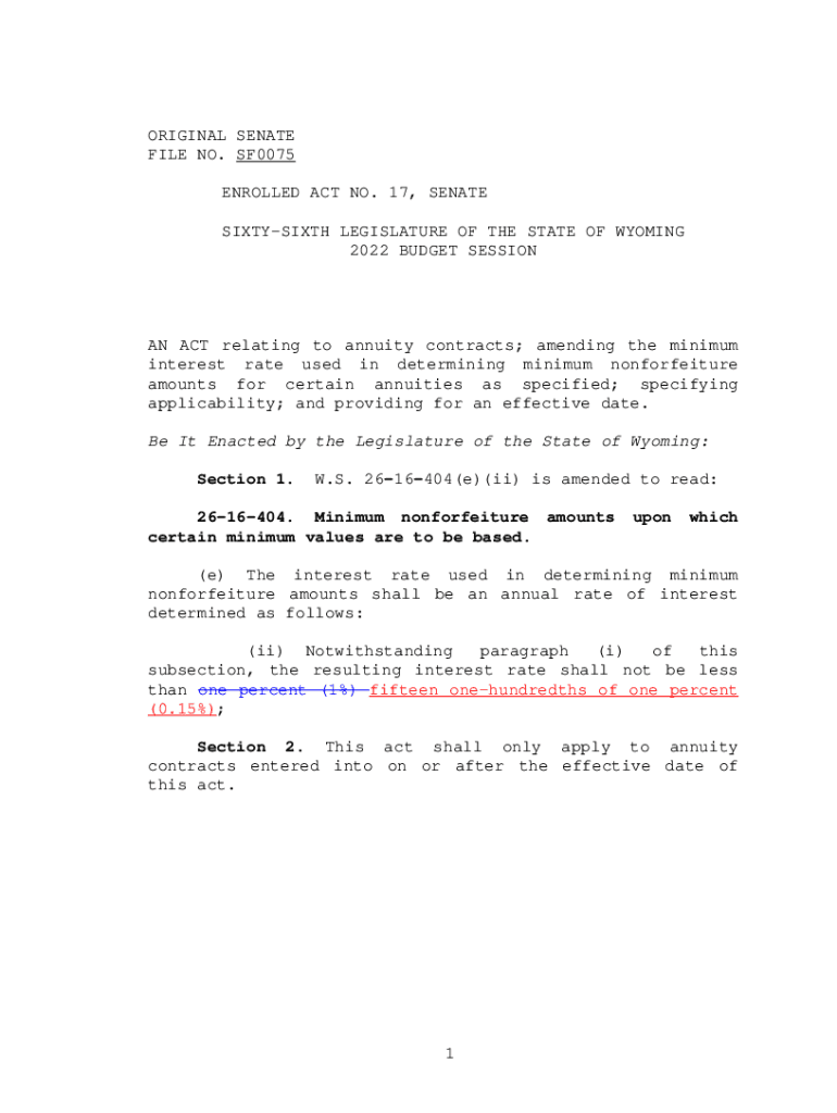 Fillable Online ORIGINAL SENATE FILE NO. SF0075 ENROLLED ACT ... Fax ...