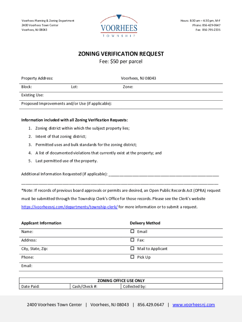 Fillable Online Zoning Verification Request Fax Email Print - pdfFiller