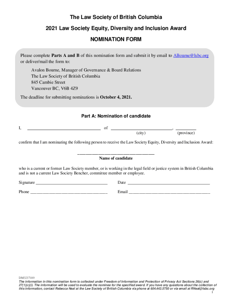 Fillable Online Equity, Diversity and Inclusion Award - Nomination form Fax Email Print - pdfFiller