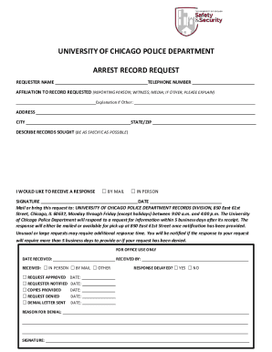 Fillable Online UNIVERSITY OF CHICAGO POLICE DEPARTMENT ARREST ... Fax ...