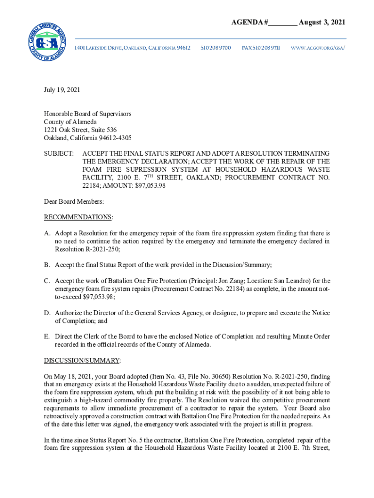 Fillable Online ACCEPT THE FINAL STATUS REPORT AND ADOPT A RESOLUTION ...