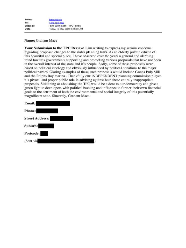 Fillable Online Name: Graham Mace Your Submission to the TPC Review Fax ...