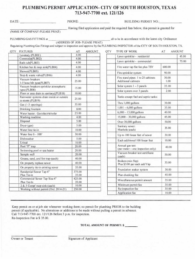 Fillable Online Permits / Inspection Fax Email Print - pdfFiller