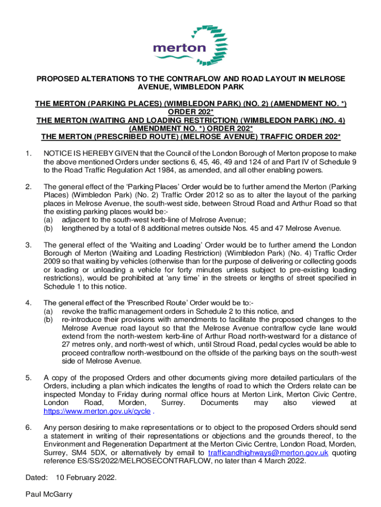 Fillable Online Traffic Management Order Documents. Melrose Avenue ...