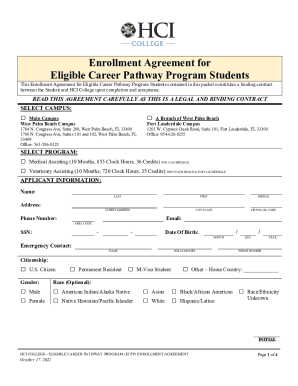 Fillable Online Enrollment Agreement for Eligible Career Pathway ...