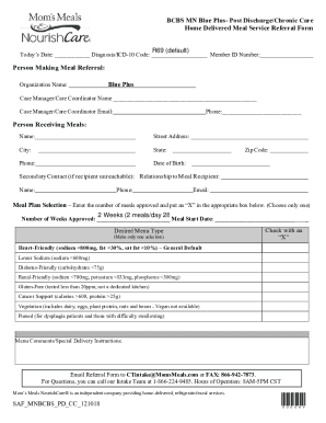 Fillable Online Post Discharge Home Delivered Meal Service Referral ...