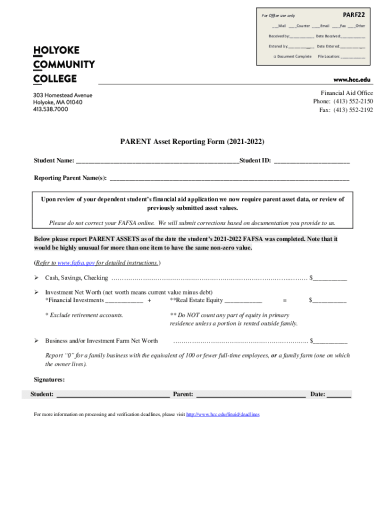 Fillable Online PARENT Asset Reporting Form (2021-2022) Fax Email Print - pdfFiller