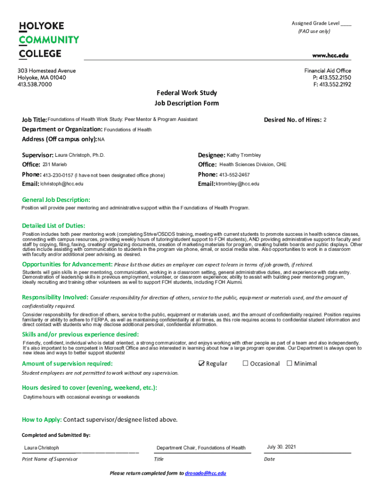 Fillable Online Federal Work-Study Program OverviewJohns Hopkins Fax ...