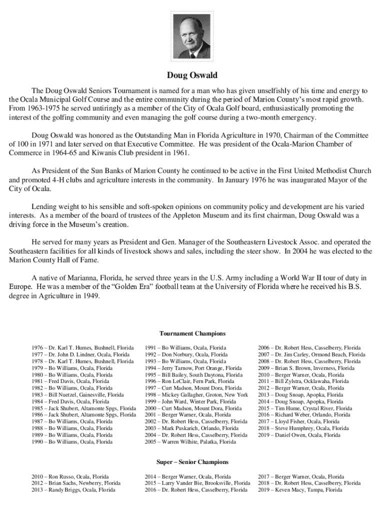 Fillable Online Doug Oswald Seniors Tourney to take place Oct. 25-26 Fax Email Print - pdfFiller
