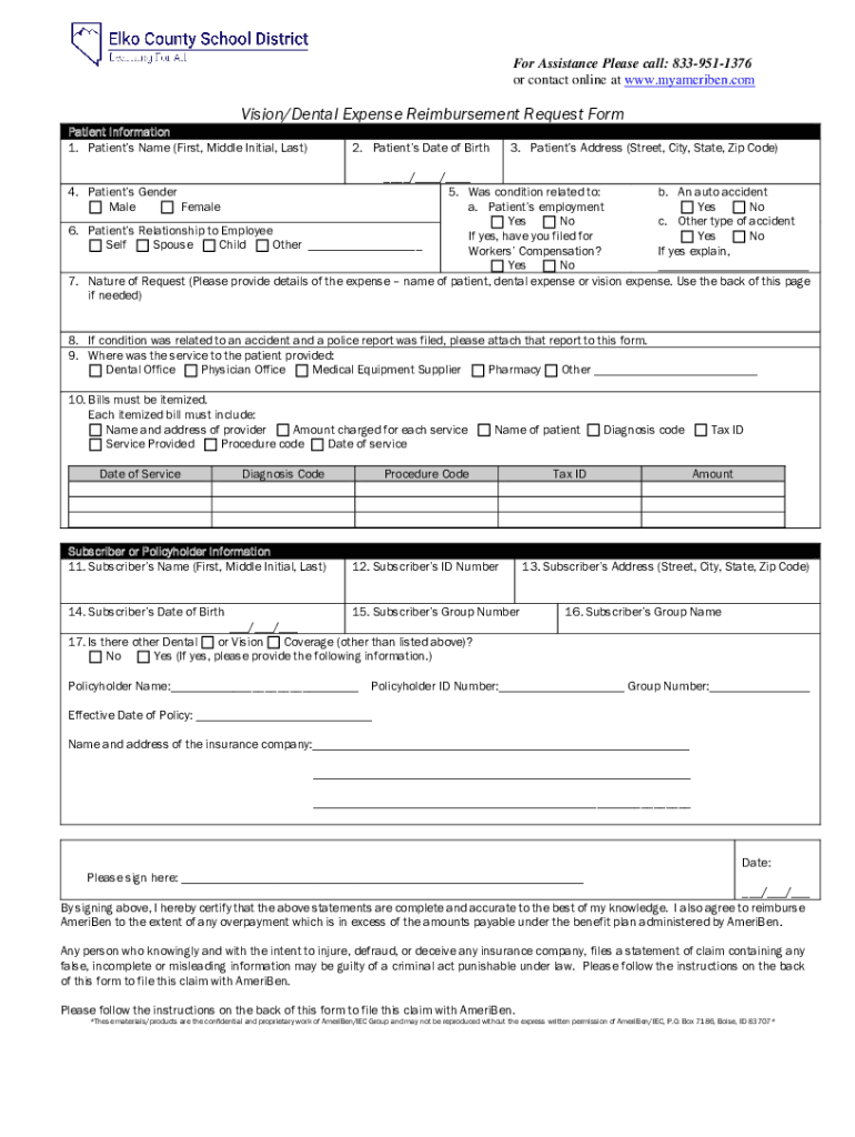 Fillable Online Vision/Dental Expense Reimbursement Request Form Fax Email Print - pdfFiller