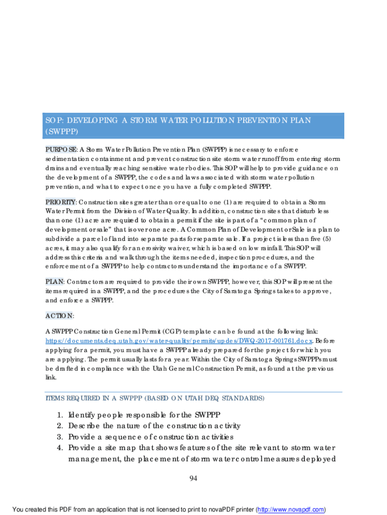 Fillable Online sop: developing a storm water pollution prevention plan (swppp) Fax Email Print ...