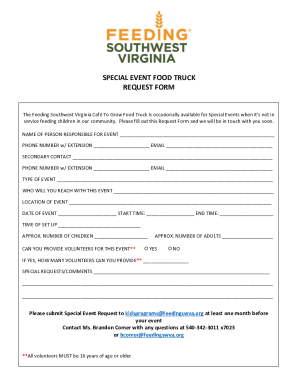 Fillable Online SPECIAL EVENT FOOD TRUCK REQUEST FORM Feeding ... Fax ...