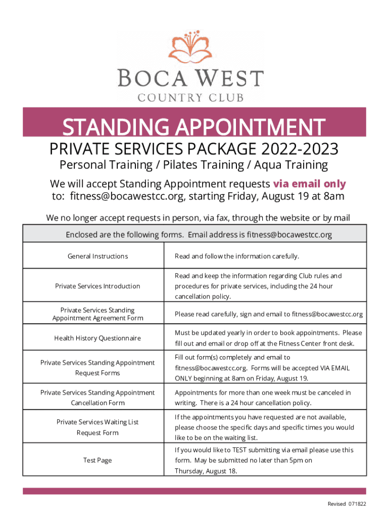 Fillable Online STANDING APPOINTMENT Fax Email Print - pdfFiller