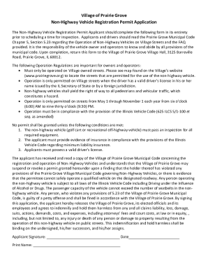 Fillable Online Village of Prairie Grove Non-Highway Vehicle ...