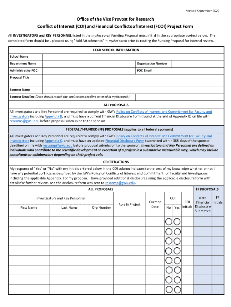 Fillable Online sponsoredprojects gwu OVPR COI-FCOI Project Form.pdf ...
