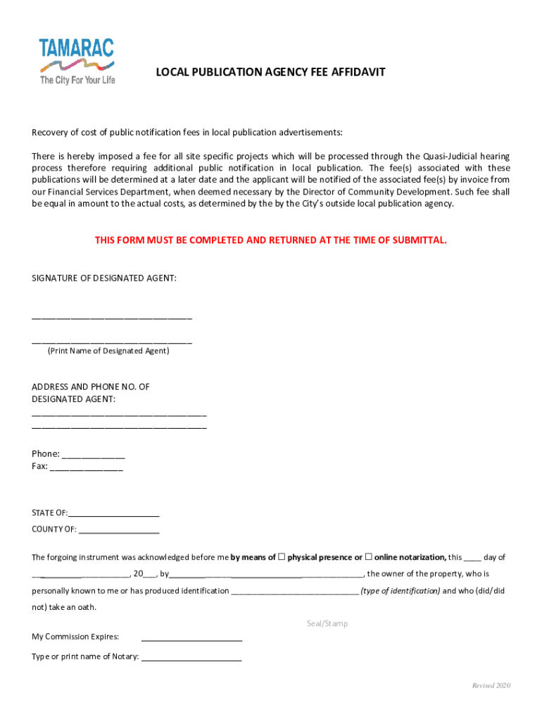 Fillable Online LOCAL PUBLICATION AGENCY FEE AFFIDAVIT Fax Email Print ...