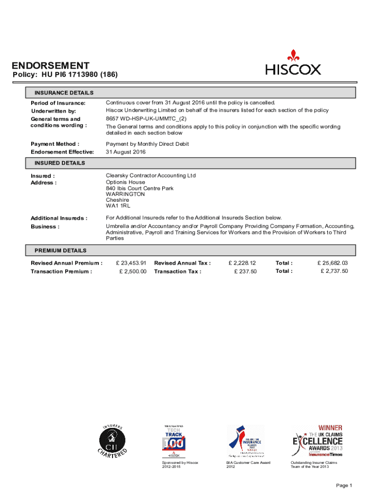 Fillable Online HISCOX - Certificate of employers' liability insurance ...