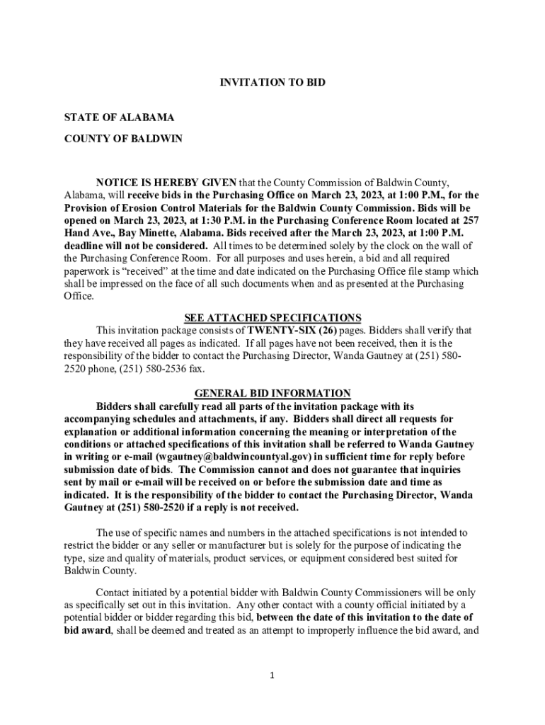 Fillable Online COMPETITIVE BID #WG23-24 - Provision of Erosion ... Fax Email Print - pdfFiller
