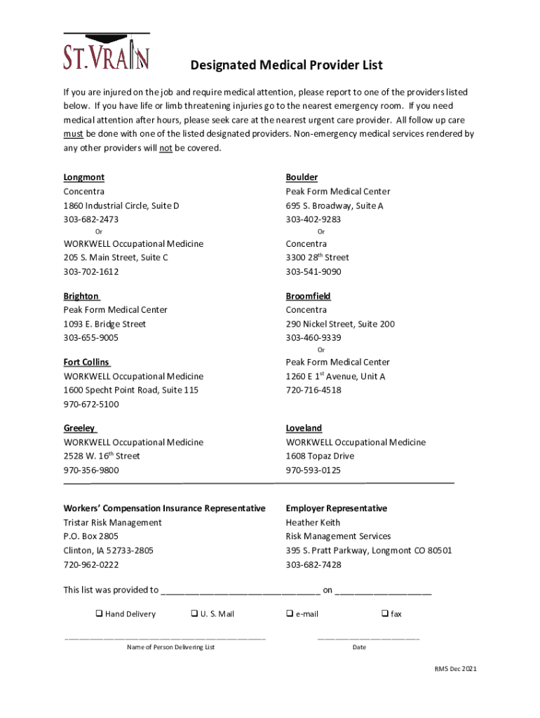 Fillable Online Designated Medical Provider List Fax Email Print ...