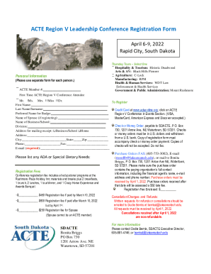 Fillable Online ACTE Region V Leadership Conference Registration Form ...